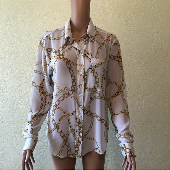 wild fable | Tops | Wild Fable Womens Size M White Shirt Blouse Gold ...